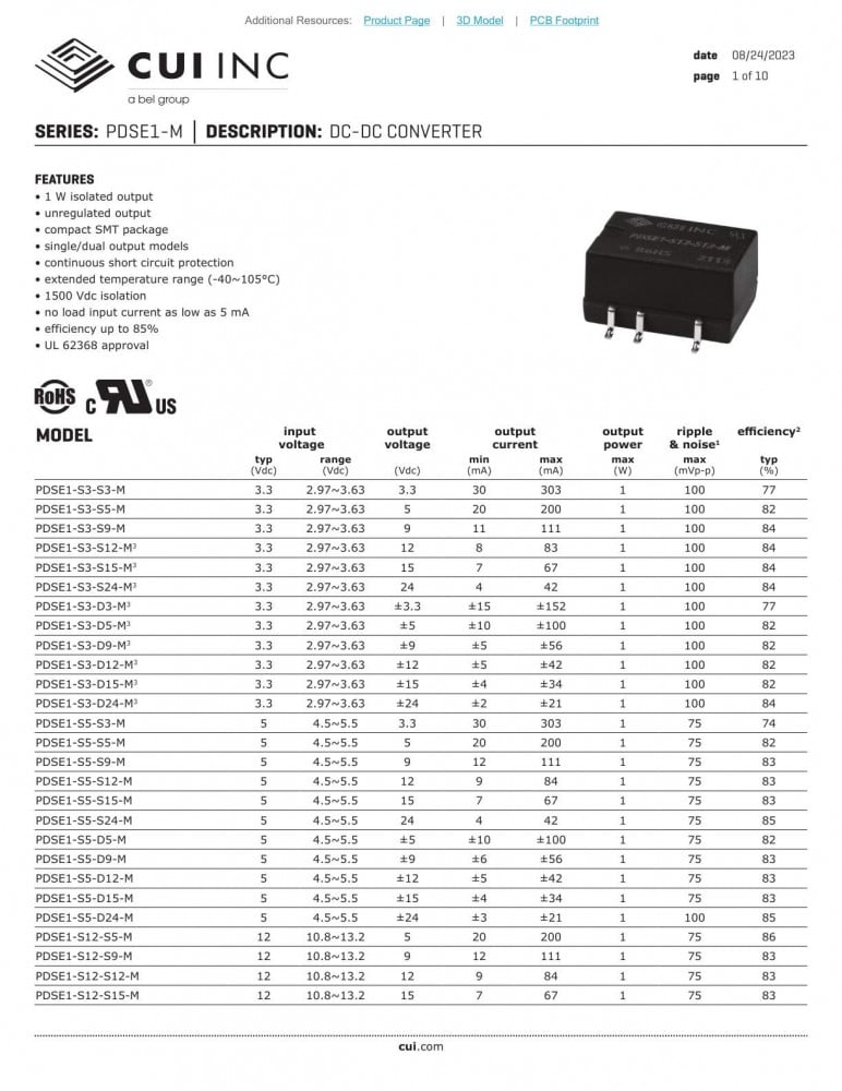 CUI PDSE1-M datasheet page 1