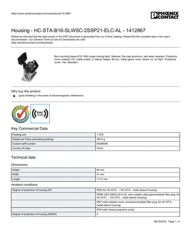 Phoenix Contact 1412867 technical document page 1