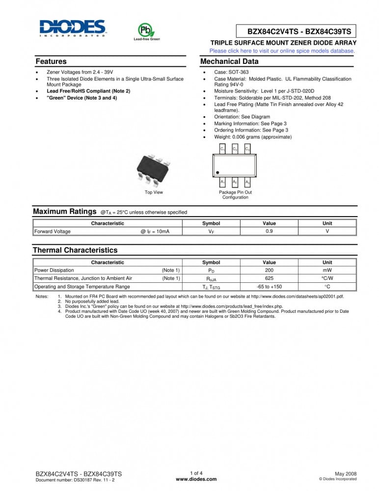 BZX84C10TS-7-F datasheet page 1