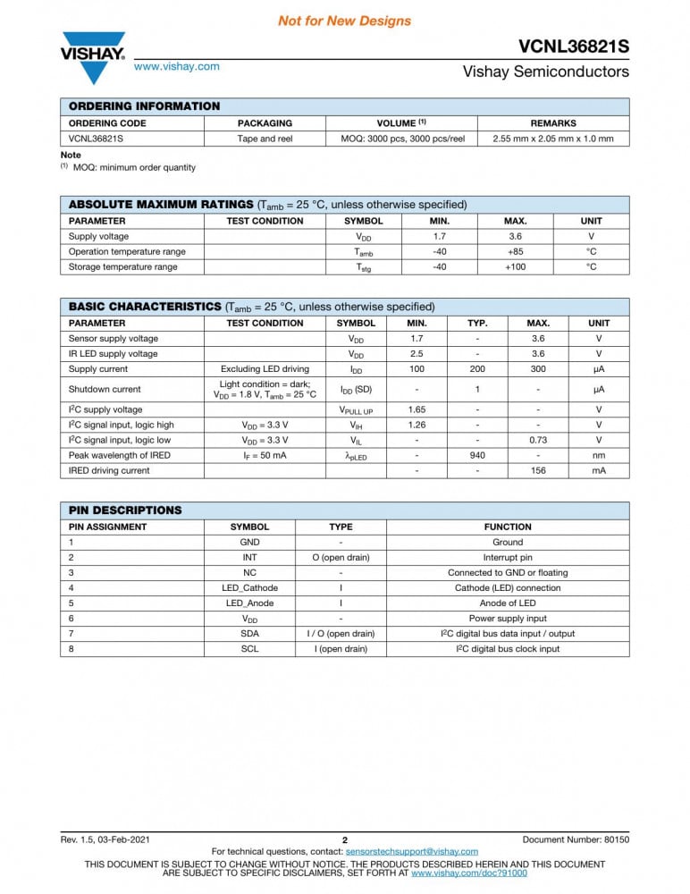 VCNL36821S datasheet page 2