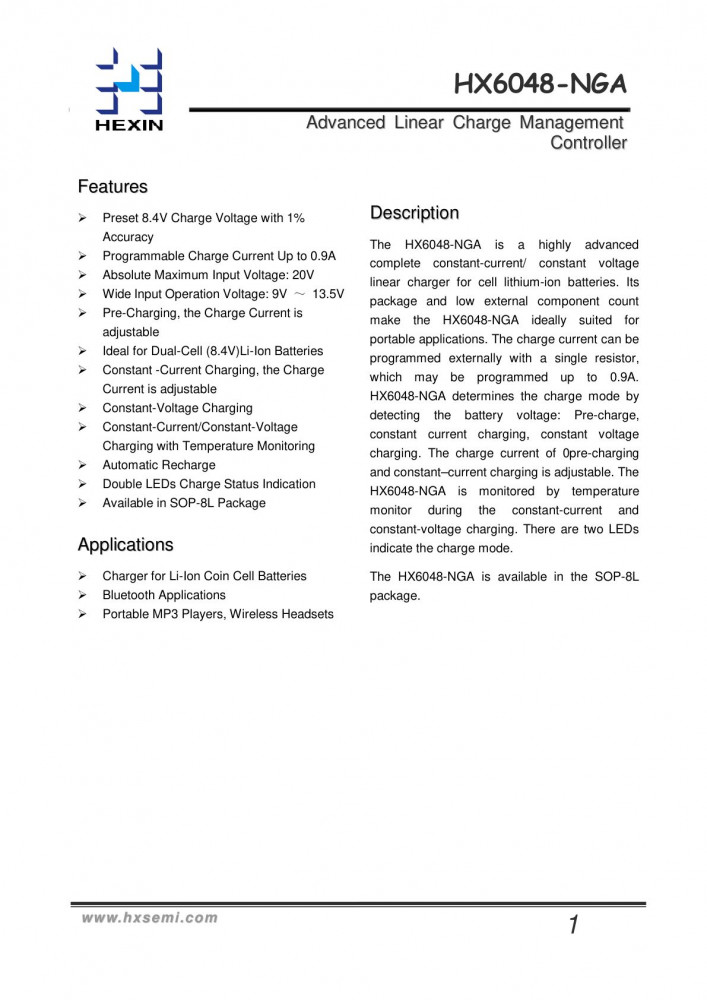 HX6048-NGA datasheet page 1