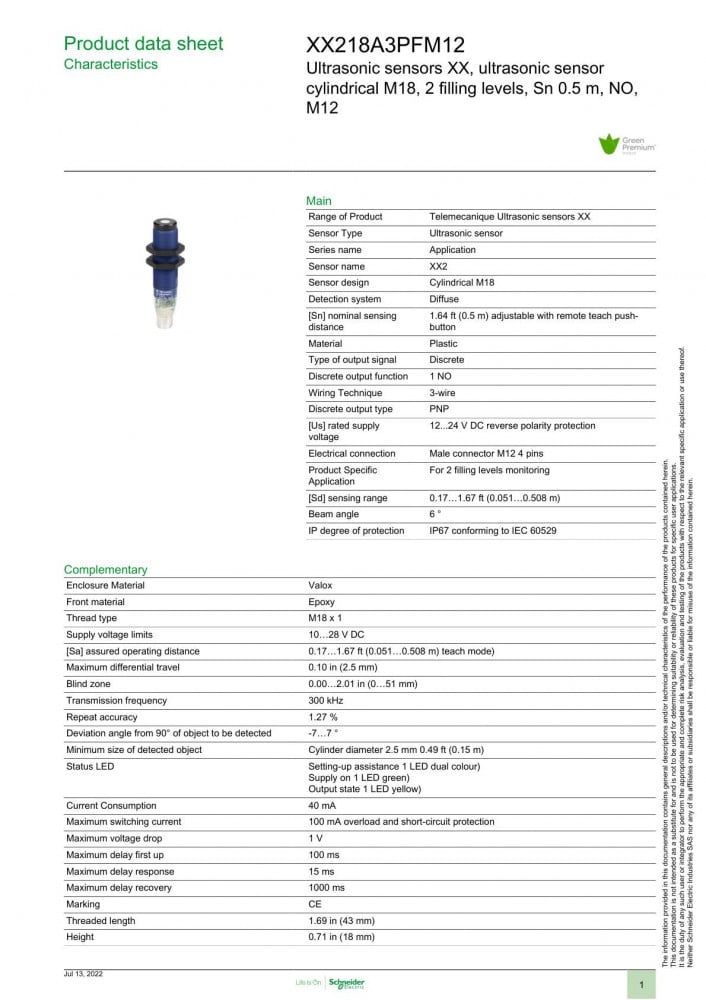 XX218A3PFM12 technical document page 1