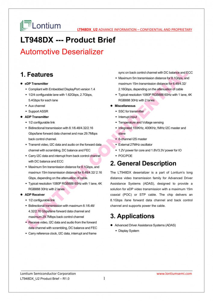 LT948DX product document, page 1