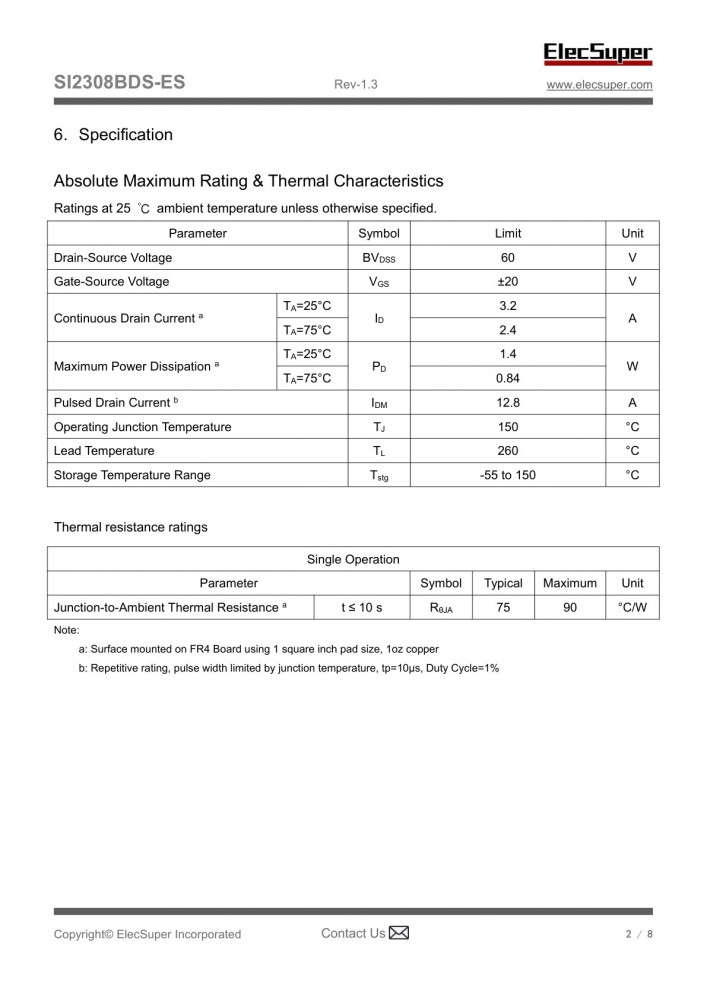 SI2308BDS-ES datasheet page 2