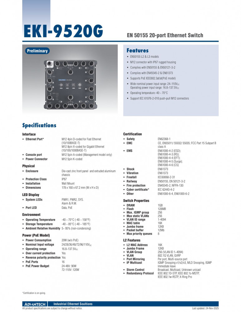EKI-9520E series technical document page 1