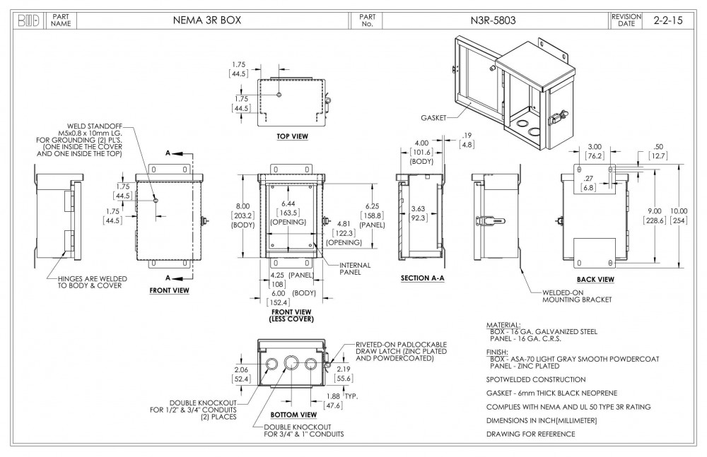Bud Industries N3R-5803 product drawing