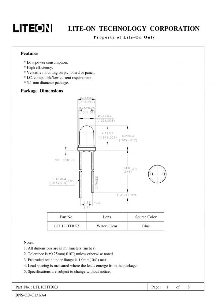 LTL1CHTBK3 datasheet page 1