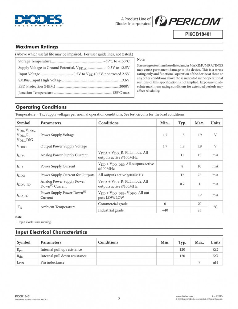 PI6CB18401 datasheet page 5