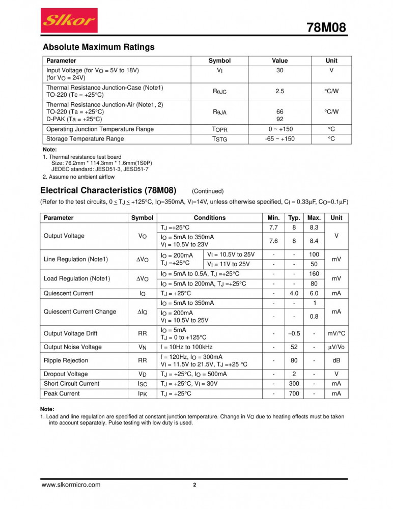 SLKOR 78M08 datasheet page 2