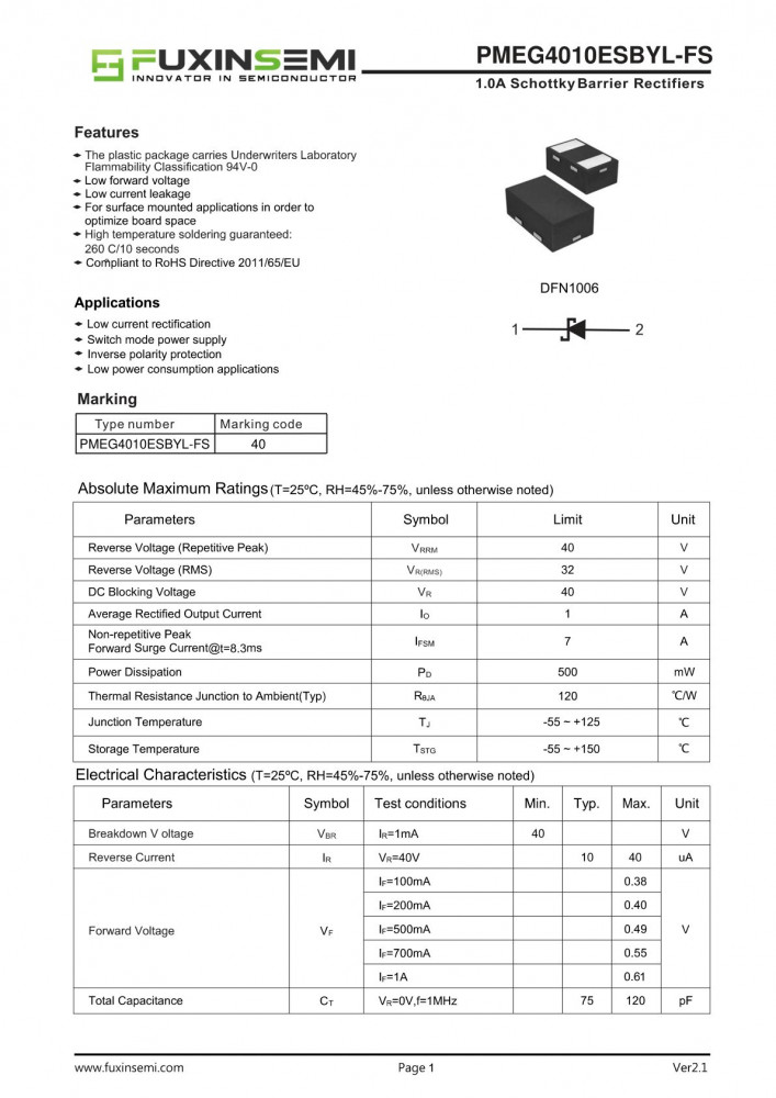 PMEG4010ESBYL-FS datasheet page 1