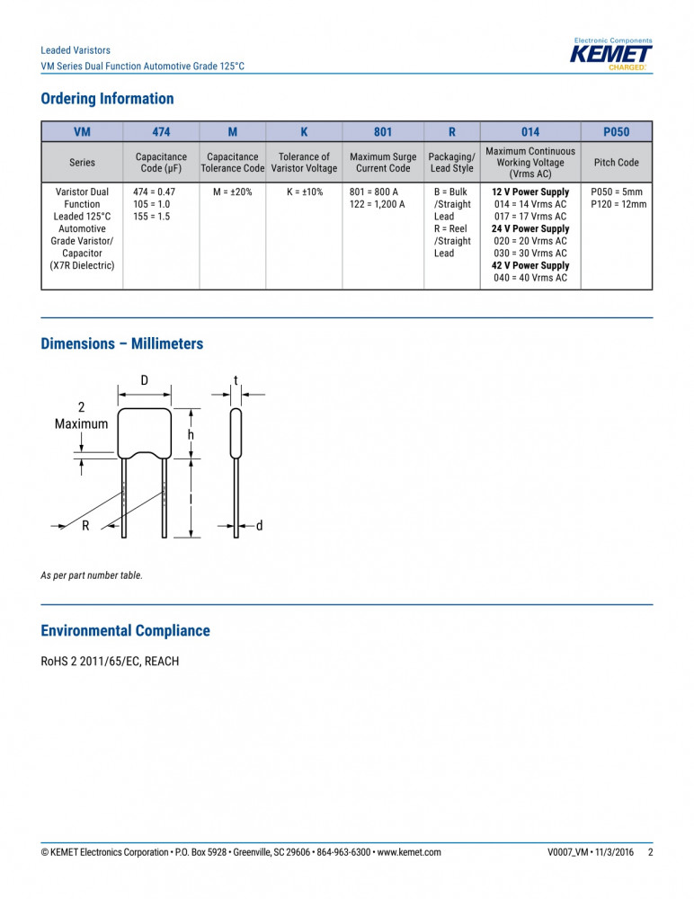 KEMET VM series datasheet page 2