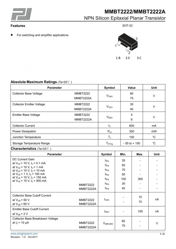 MMBT2222A datasheet page 1