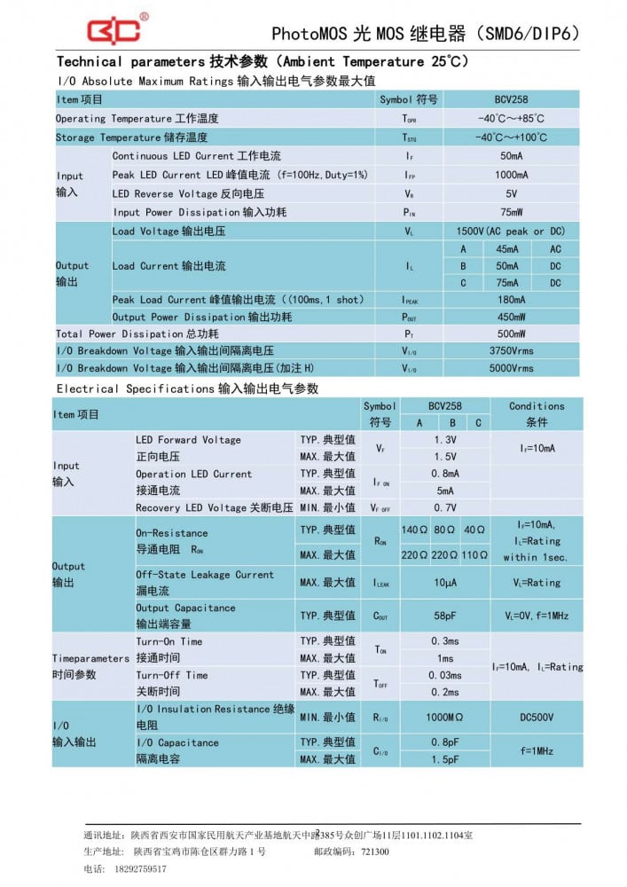 BCV258A technical document page 2