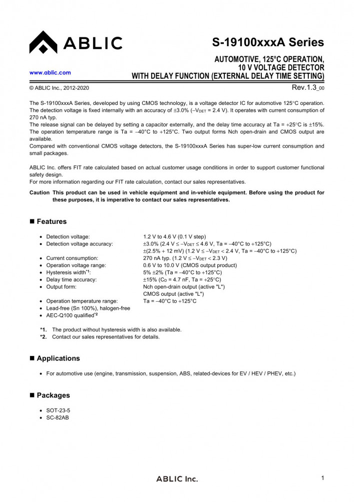 S-19100xxxA datasheet page 1