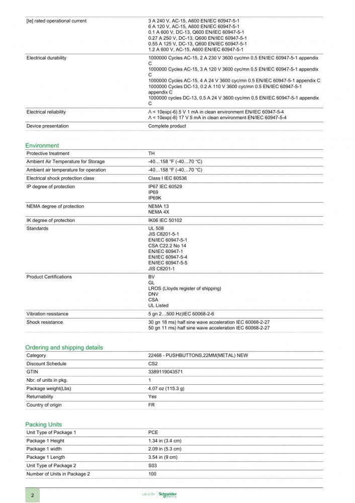 XB4BL73415 technical document page 2