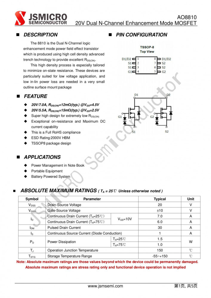 AO8810-JSM datasheet page 1
