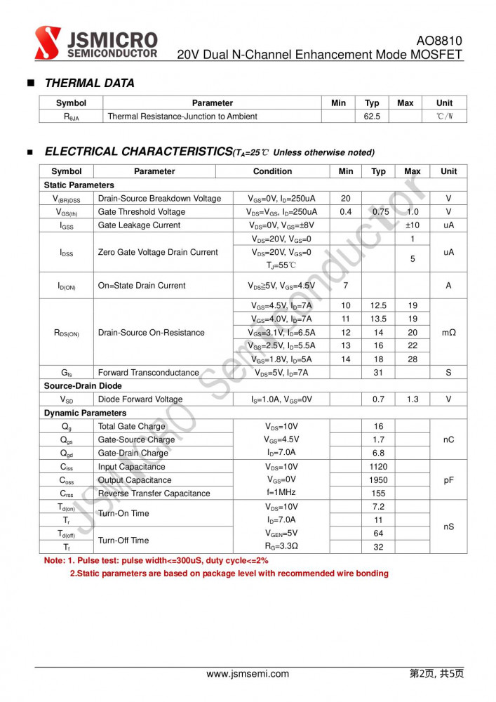 AO8810-JSM datasheet page 2