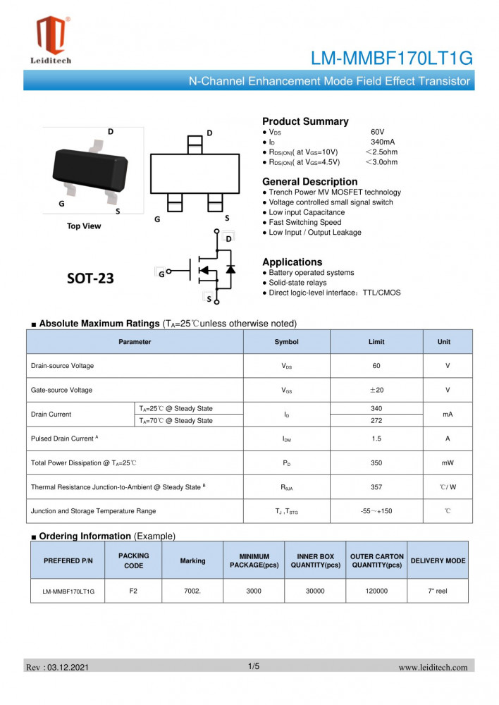 LM-MMBF170LT1G datasheet page 1