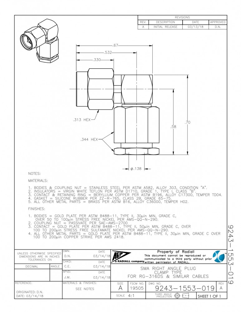 Radiall 9243-1553-019 technical drawing preview