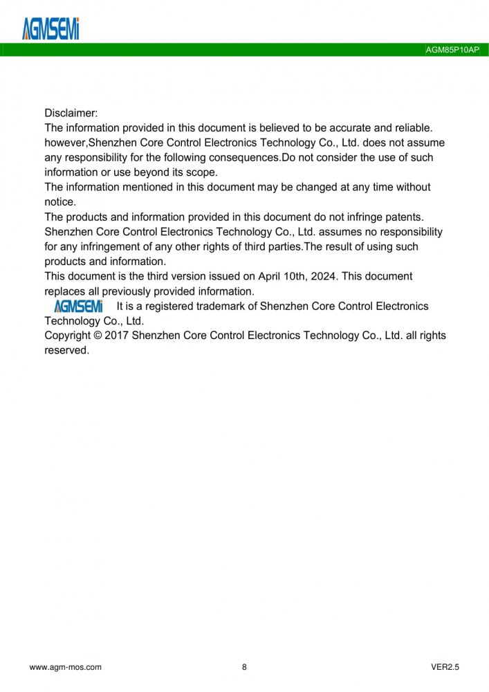 AGM85P10AP datasheet page 8