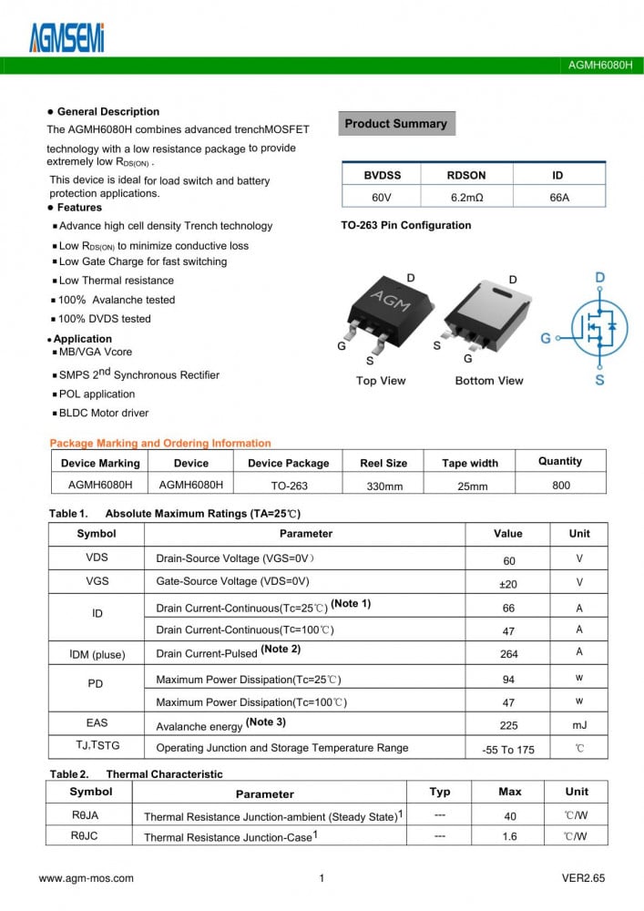 AGMH6080H datasheet page 1