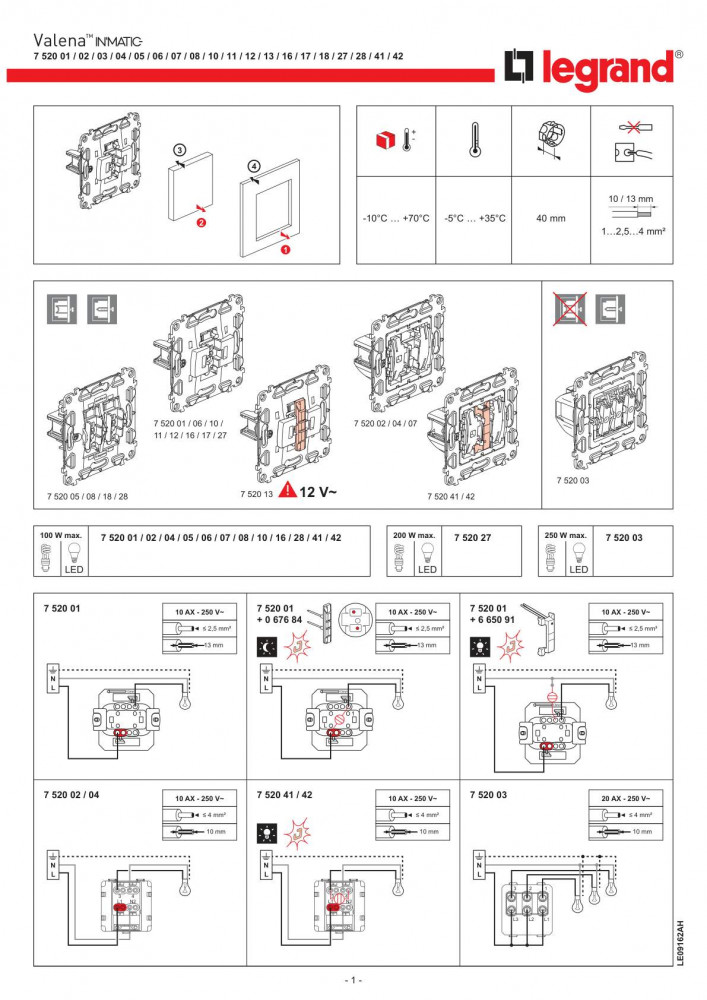 Legrand technical document, page 1
