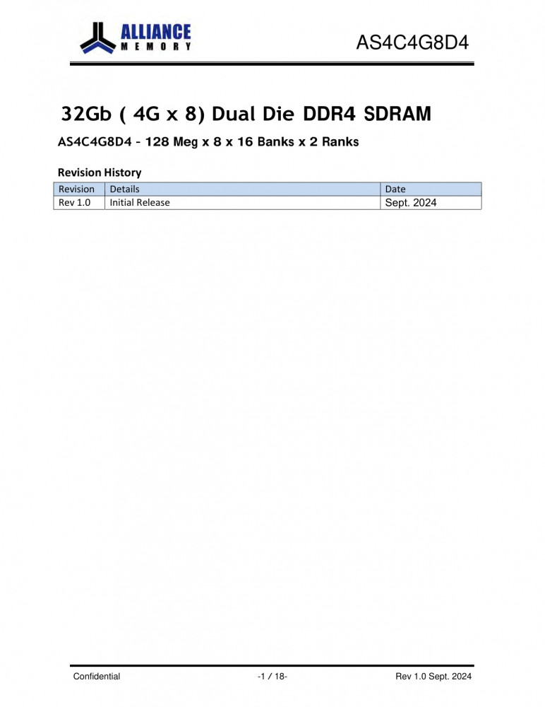 AS4C4G8D4-62BCN datasheet preview, page 1