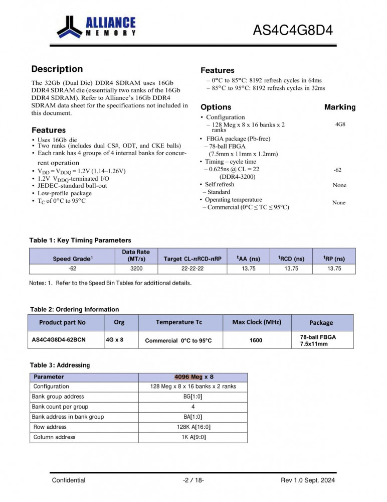 AS4C4G8D4-62BCN datasheet preview, page 2