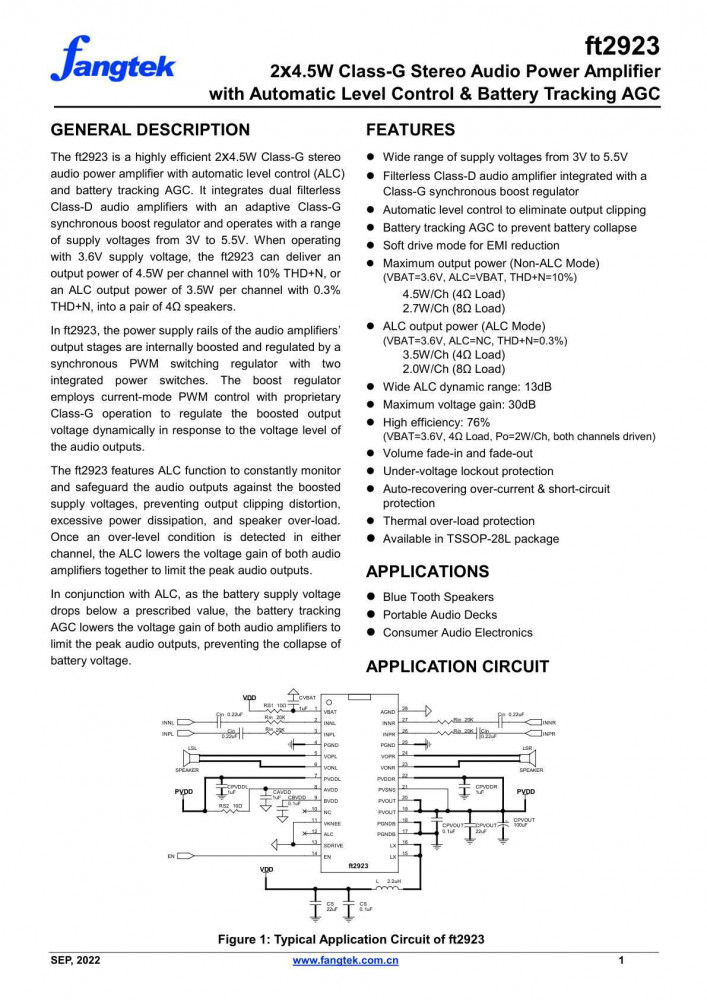 FT2923P datasheet page 1