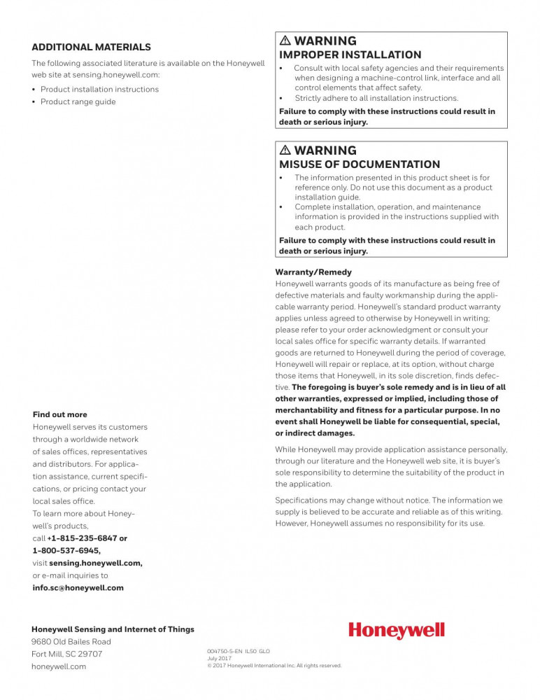 Honeywell GKM Series datasheet page 7