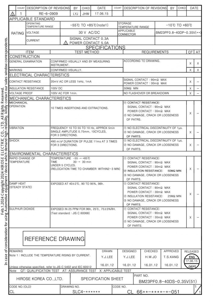 HRS BM23PF0.8-40DS-0.35V(51) specification sheet