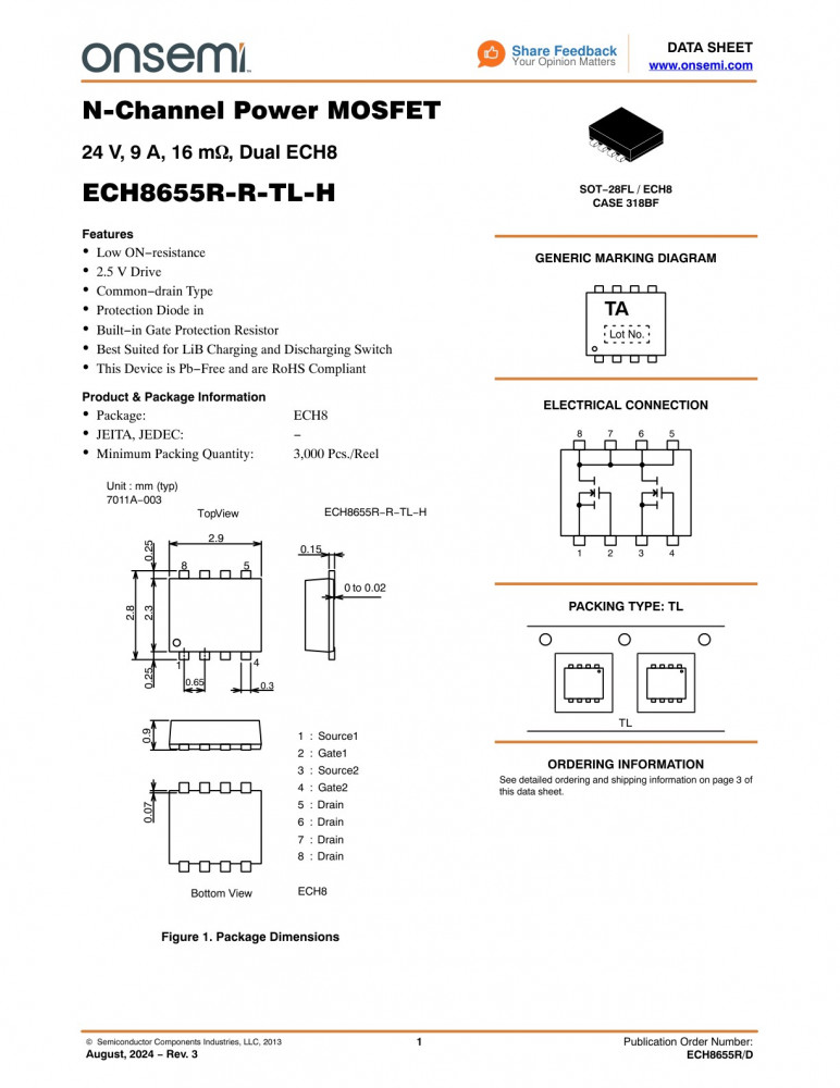 ECH8655R datasheet page 1