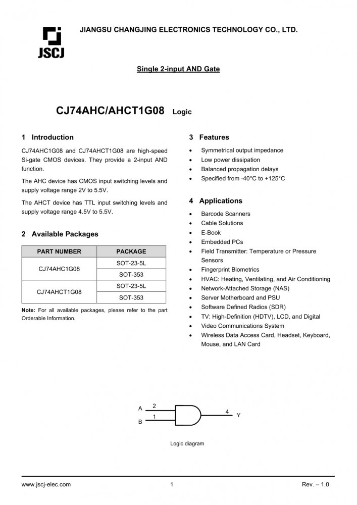 CJ74AHC1G08R5N datasheet page 1