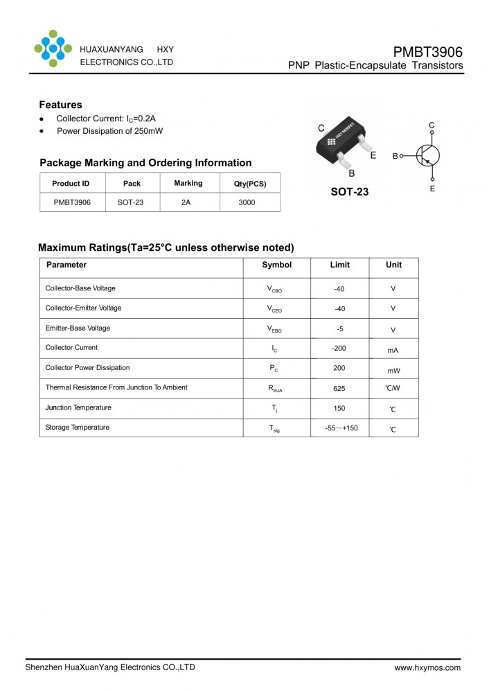 PMBT3906-HXY datasheet page 1