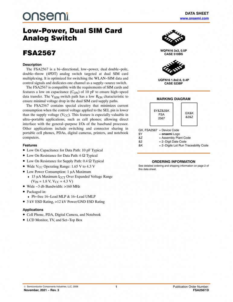 FSA2567 datasheet page 1