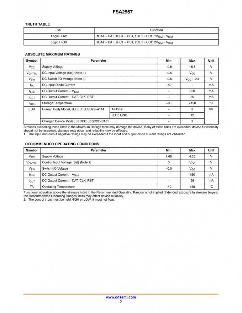 FSA2567 datasheet page 3
