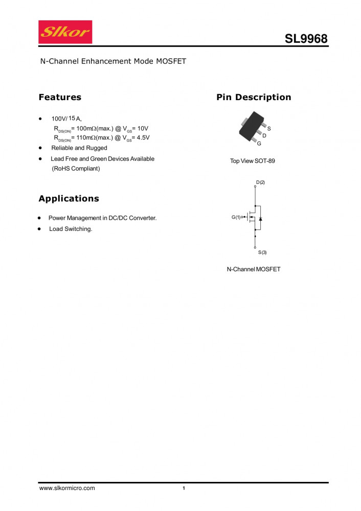 SL9968 datasheet page 1