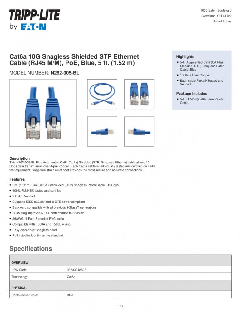 N262-005-BL technical document page 1
