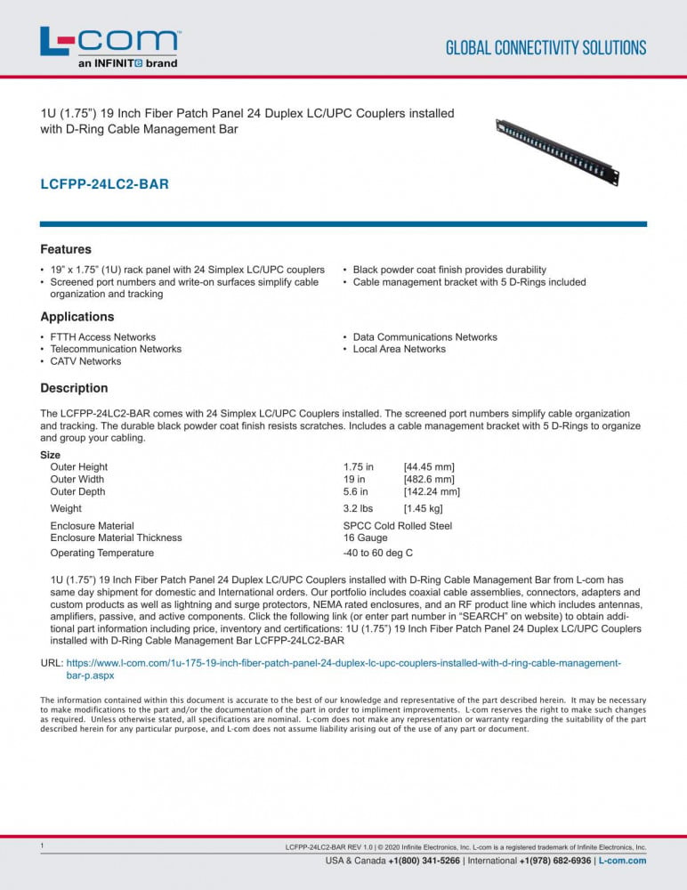 LCFPP-24LC2-BAR technical drawing page 1