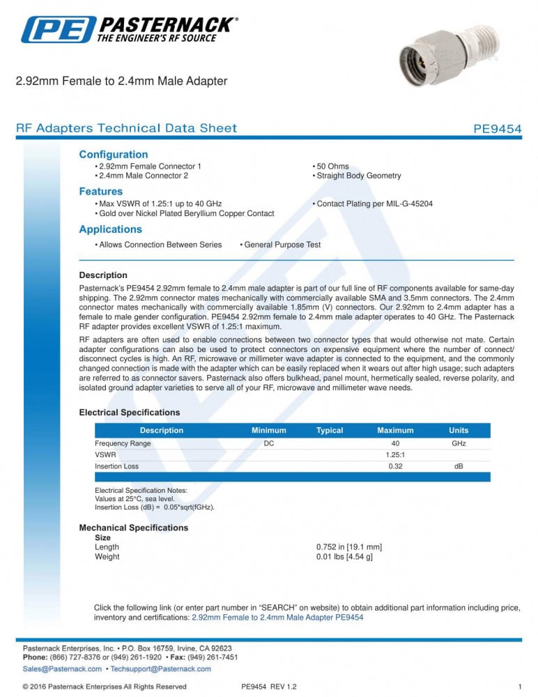 PE9454 technical document page 1