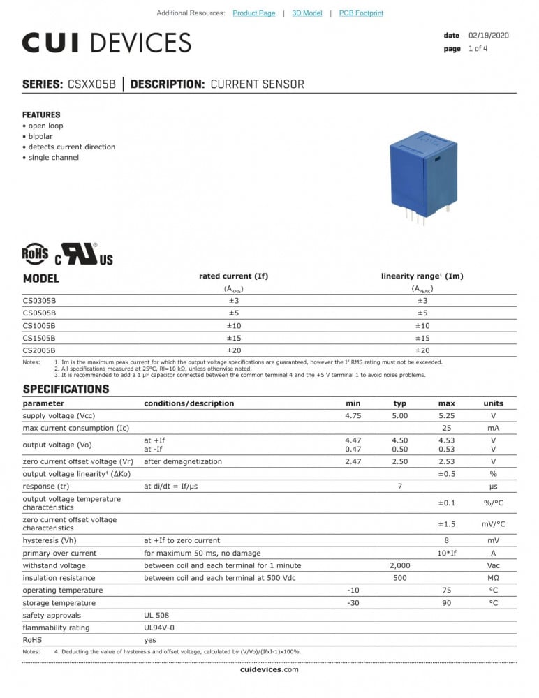 CS0305B datasheet page 1