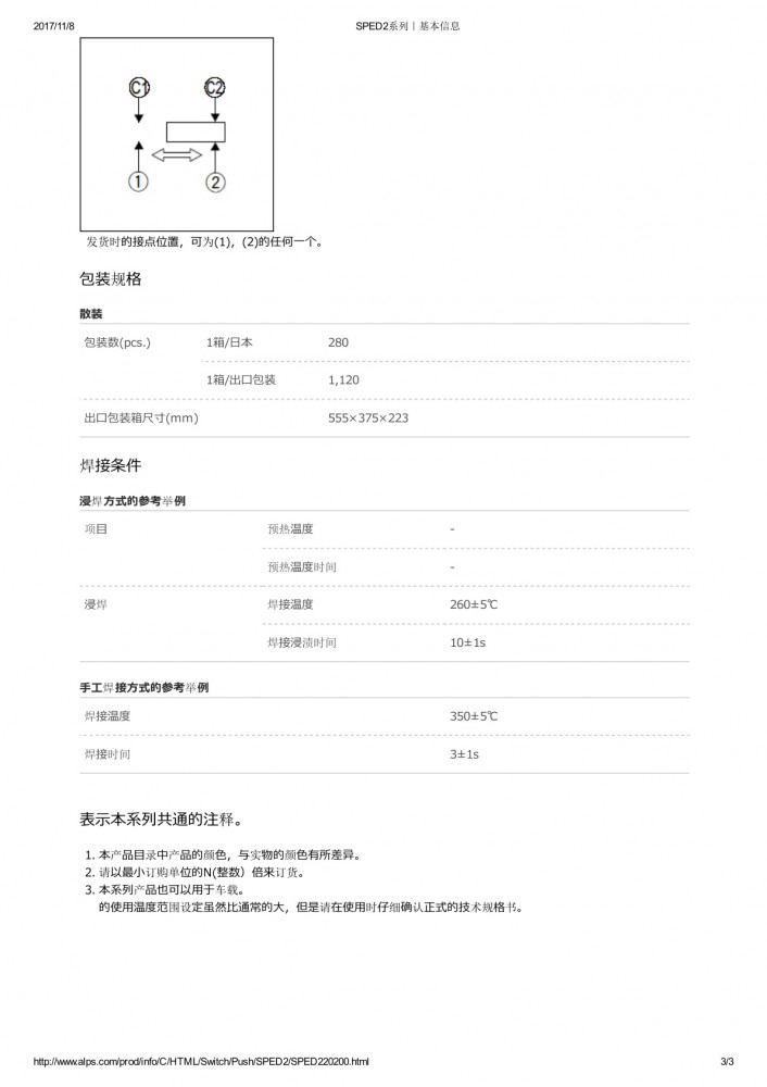 SPED220200 soldering conditions and packing