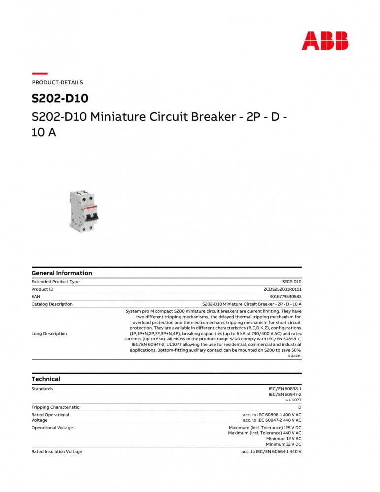 ABB S202-D10 technical document page 1