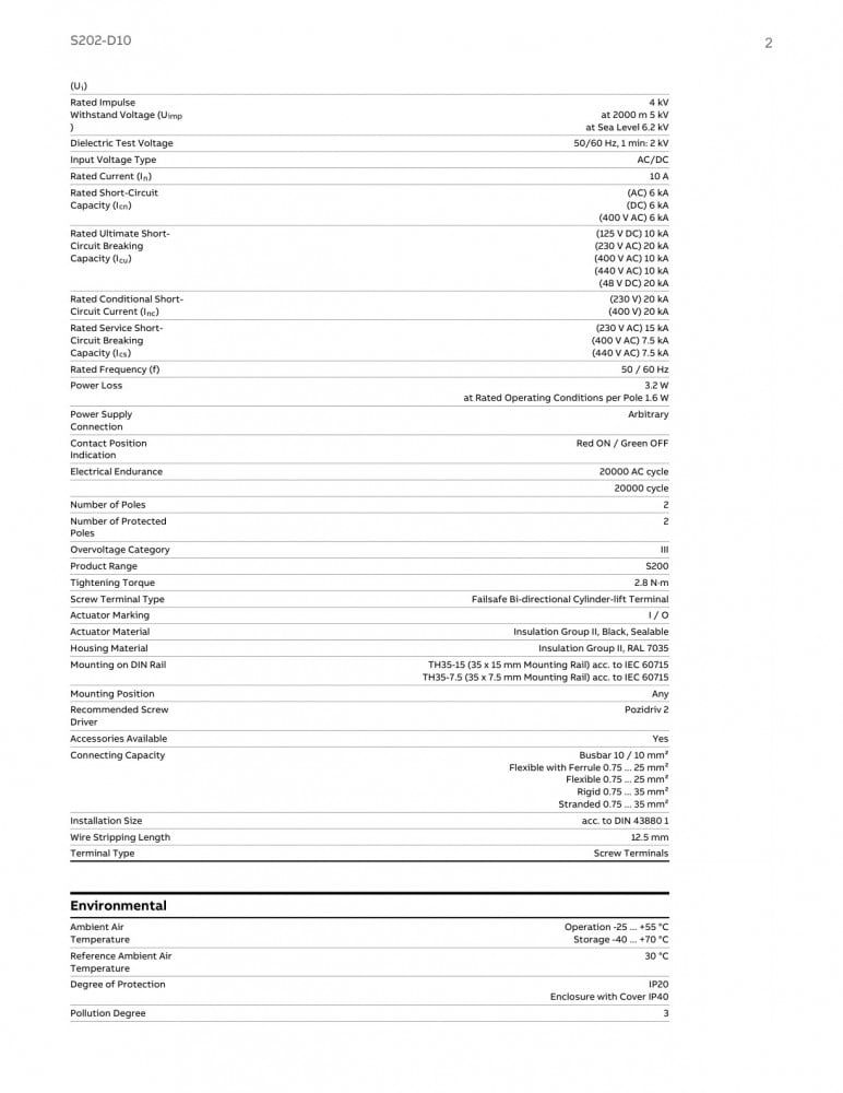 ABB S202-D10 technical document page 2