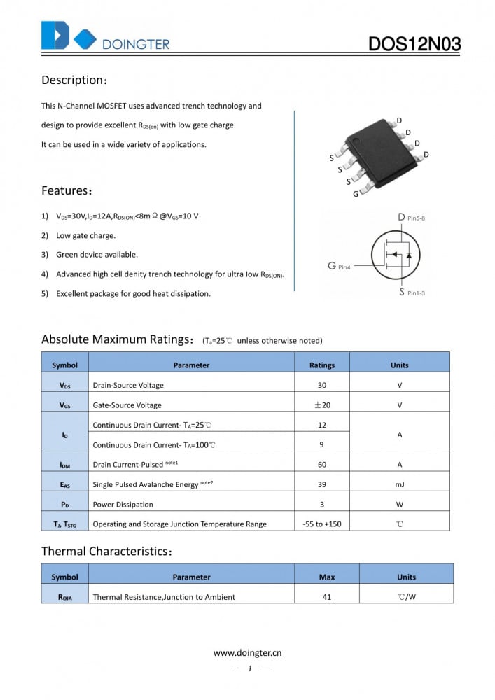 DOS12N03 datasheet page 1