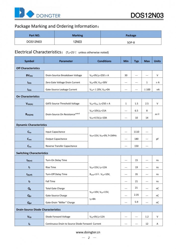 DOS12N03 datasheet page 2