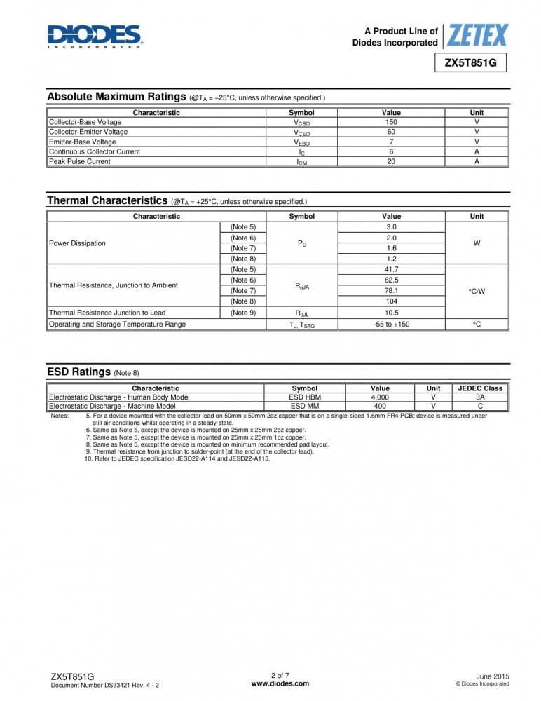 ZX5T851GTA datasheet page 2