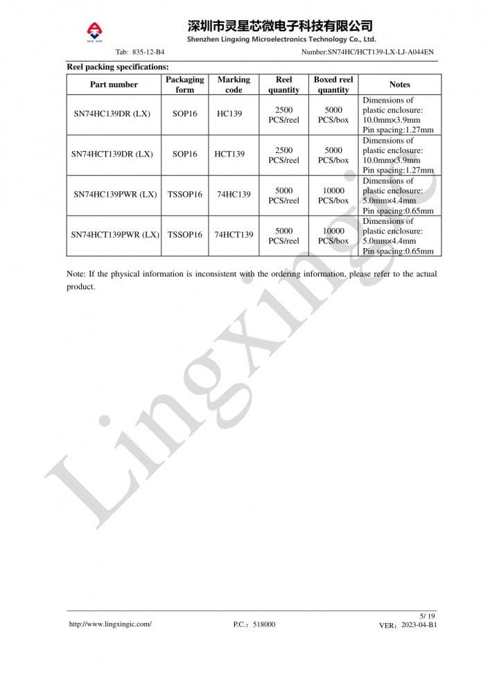 SN74HC139DR(LX) datasheet page 5