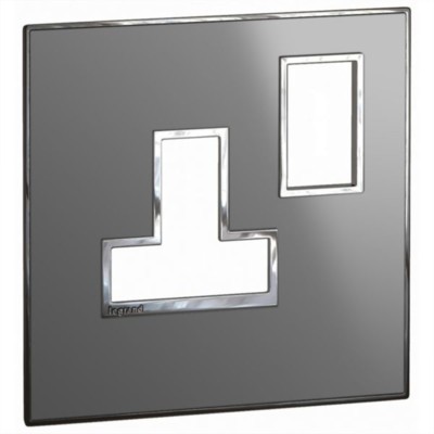 Arteor - British standard plate for switched sockets 1 gang - Glossy stainless steel - Black finish - For 5A 13A socket outlet