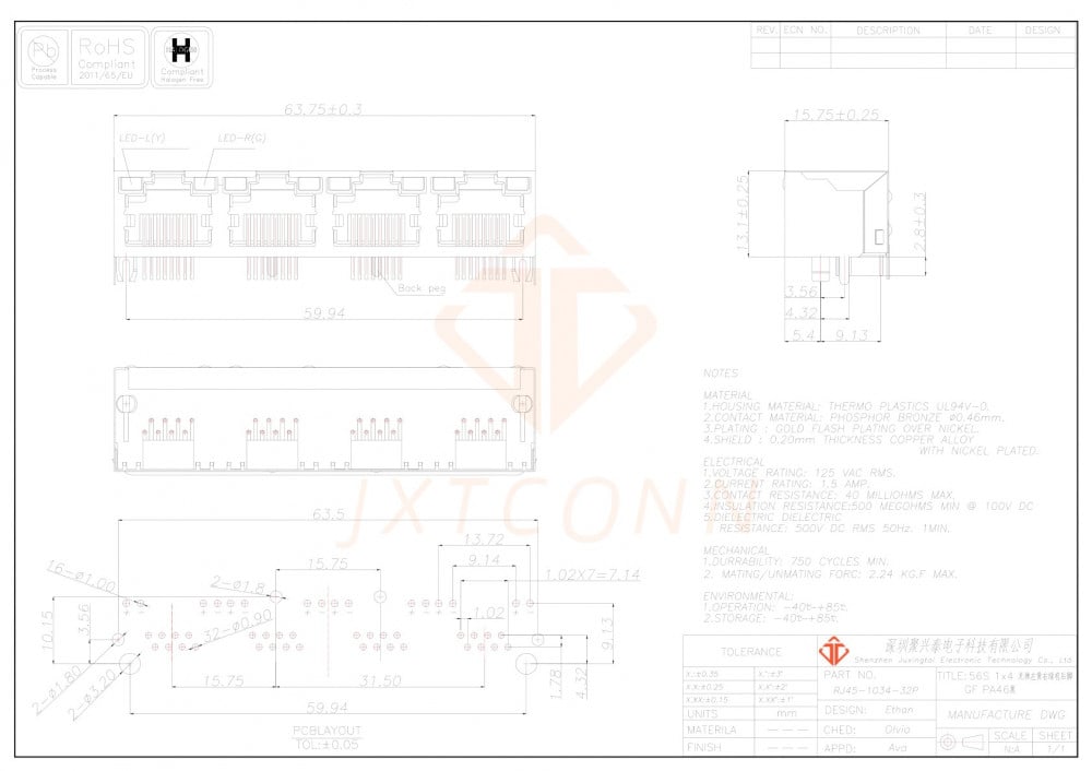 RJ45-1034-32P manufacturer drawing